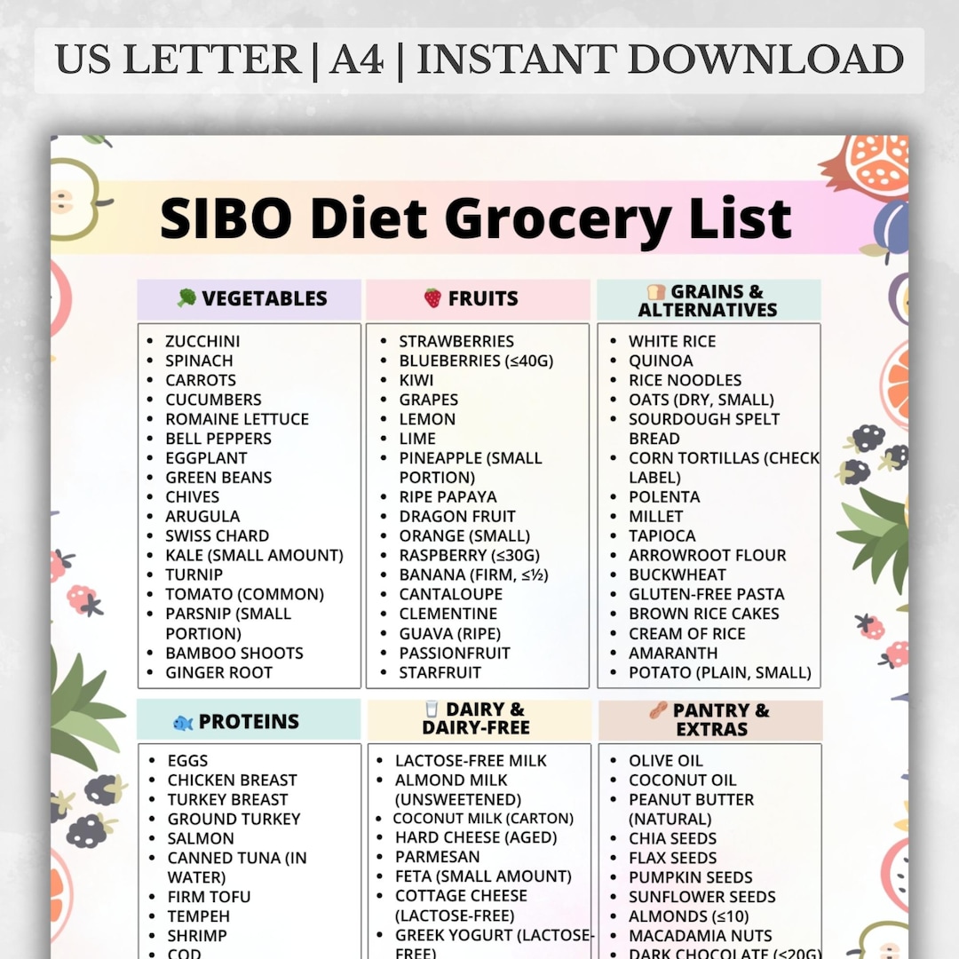 SIBO Diet Grocery List, SIBO Diet Food List, Printable Low FODMAP Chart, Gut-friendly Grocery ...