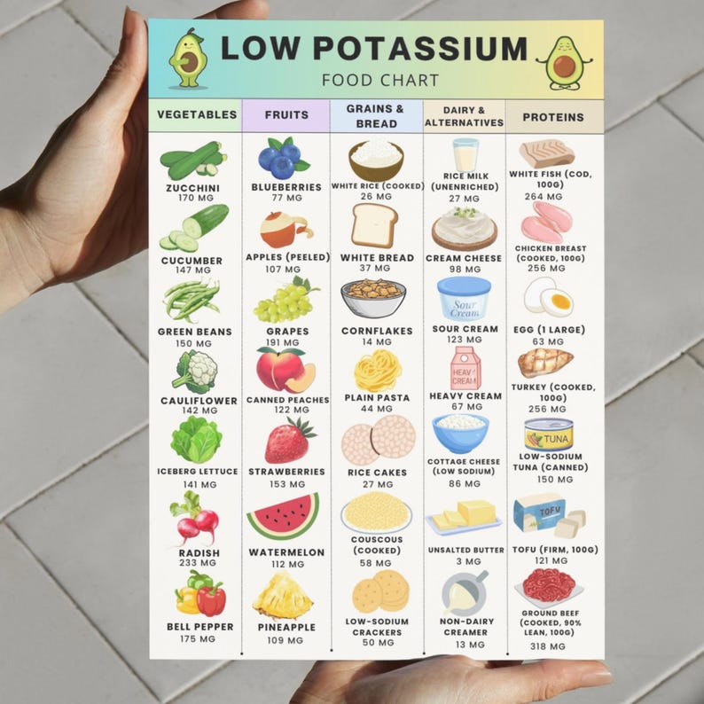 Low Potassium Food Chart, Renal Diet Food List , Dialysis Grocery List ...