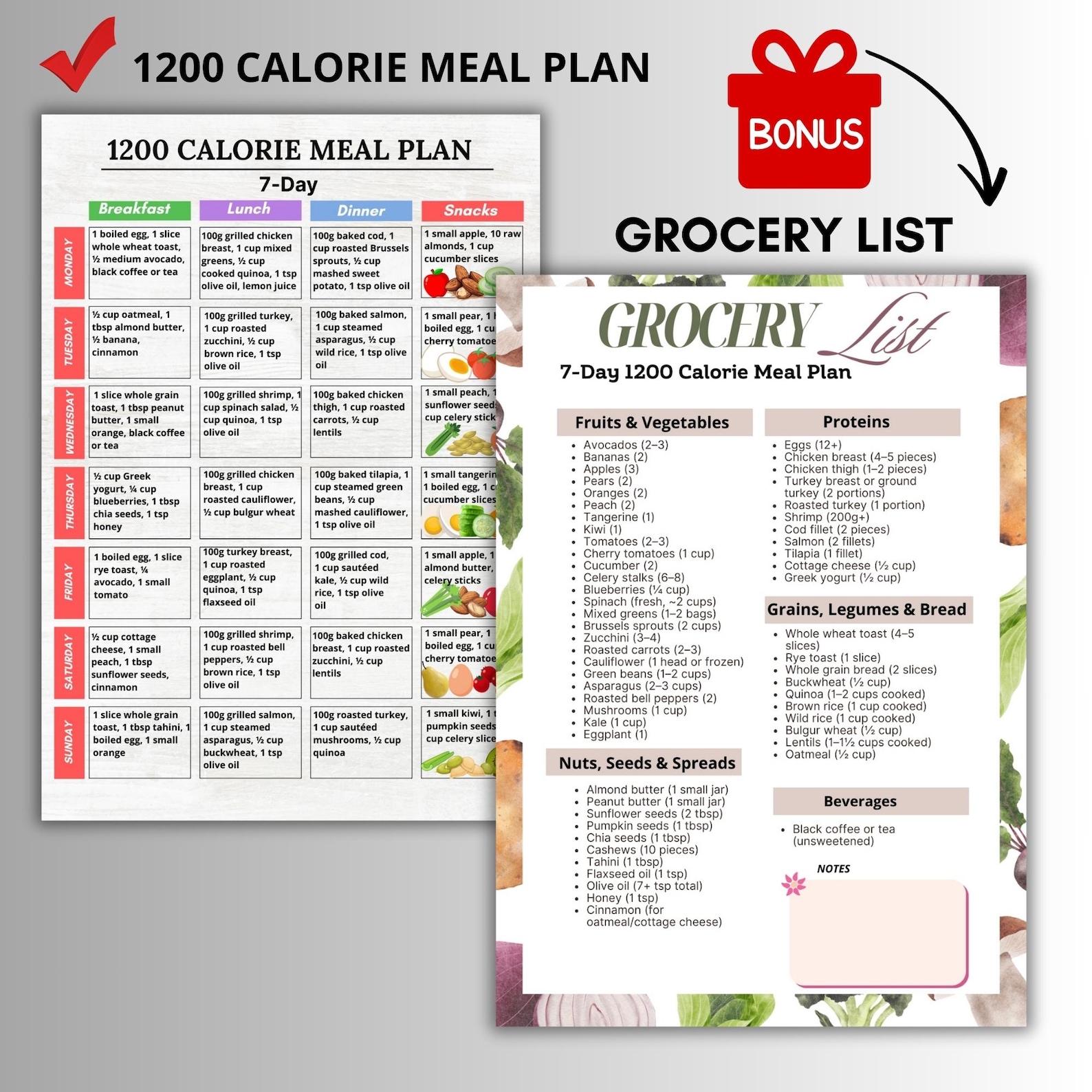 1200 Calorie Meal Plan PDF, 1200 Calories Diet Food List, 1200 Calorie ...