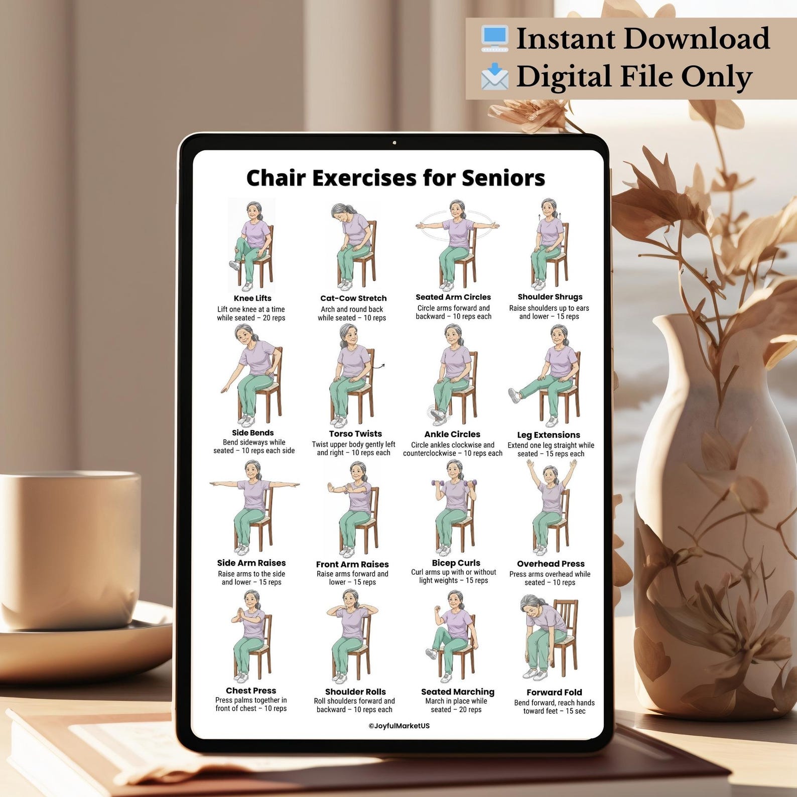 Chair Exercises for Seniors | Seated Chair Workout Chart | Printable ...