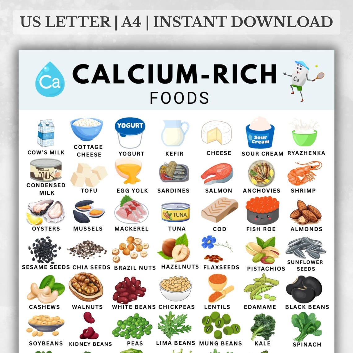 High Calcium Food Chart, Calcium-rich Foods List, Osteoporosis Food ...
