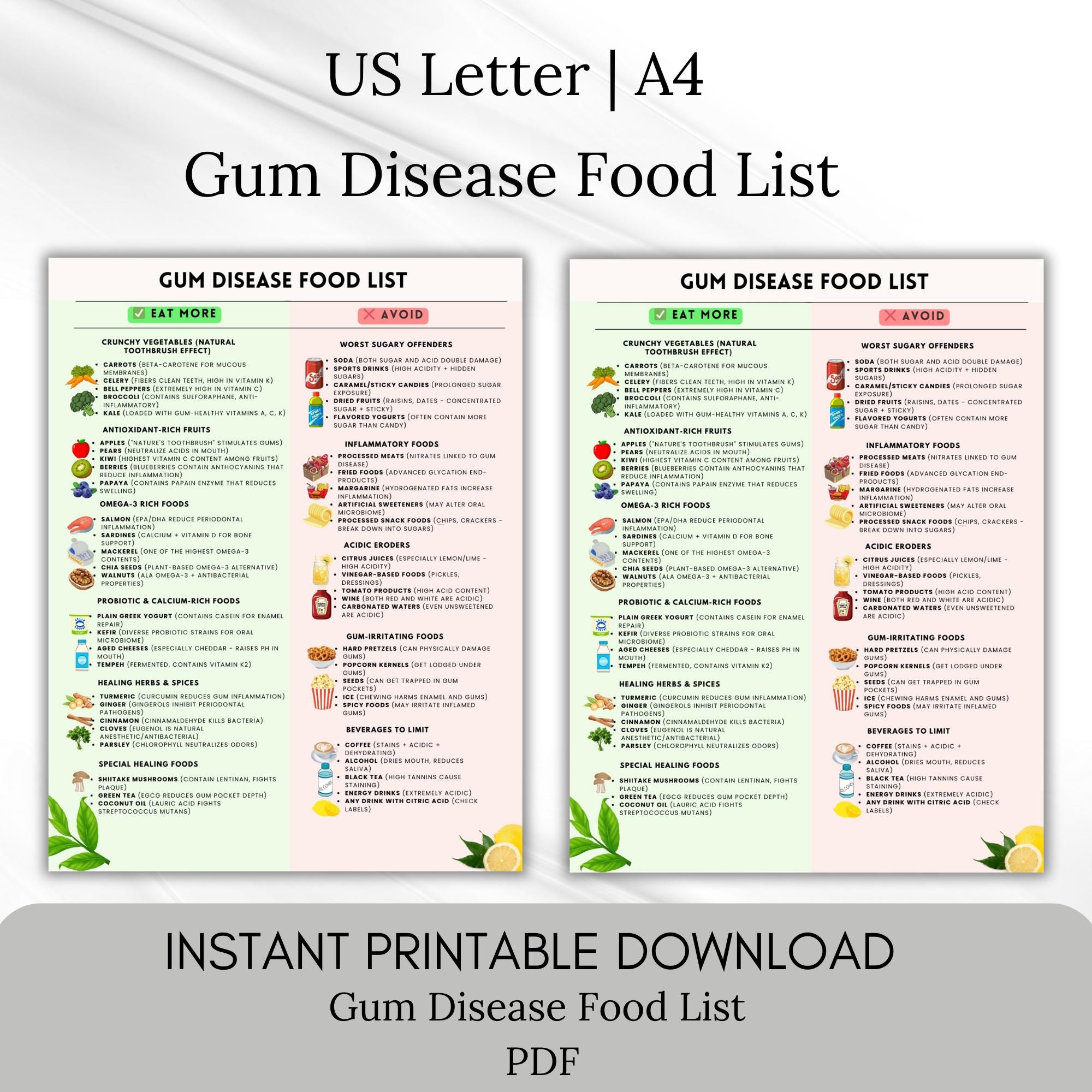 Gum Disease Diet Printable • What to Eat and Avoid for Healthy Gums ...