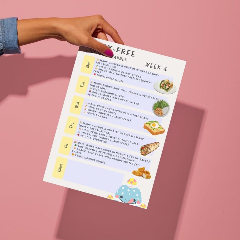 Dairy Free Lunchbox Planner for Kids, Dairy-free School Lunch Ideas, 4 ...
