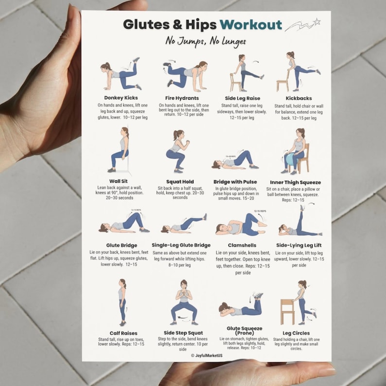 Glutes and Hips Workout | Printable Exercise Chart | No Jump Home ...