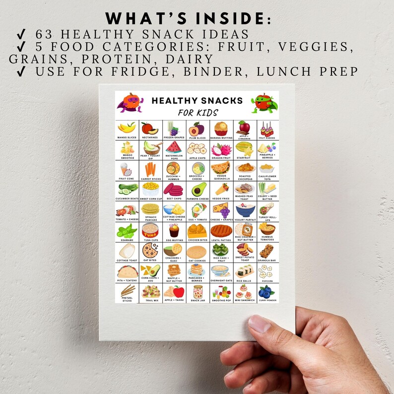 Healthy Snacks for Kids Printable | School Lunch Toddler Snack List ...