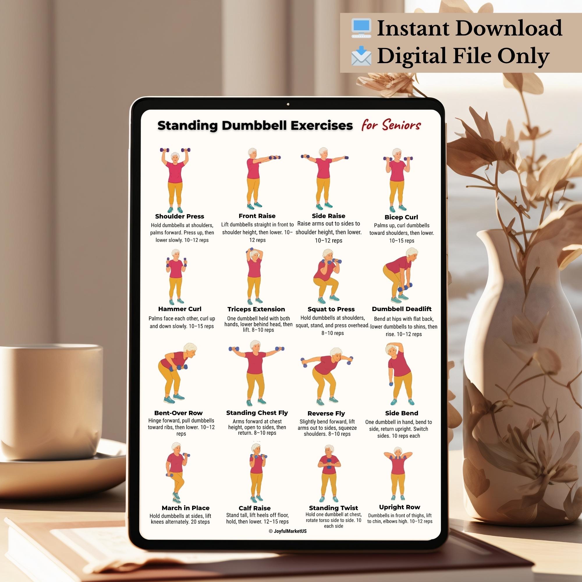 Dumbbell Exercises for Seniors | 3 Workout Posters Bundle | Chair ...