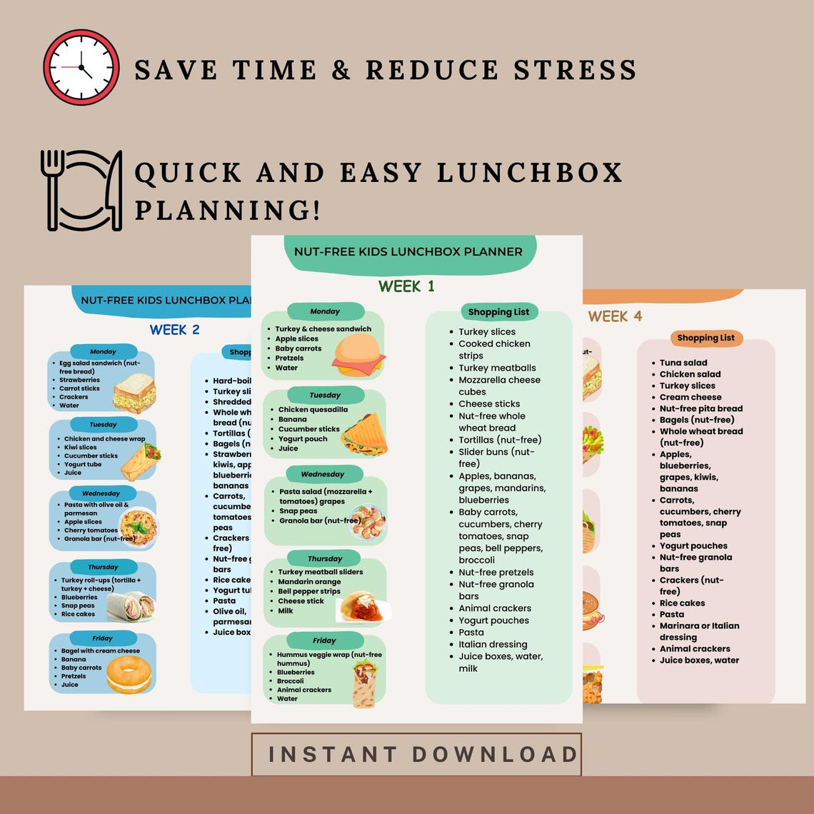 Nut-free Kids Lunchbox Planner | 4-week School Meal Plan & Grocery List ...