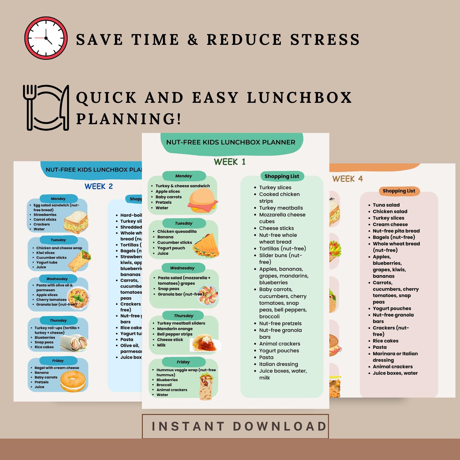 Nut-free Kids Lunchbox Planner | 4-week School Meal Plan & Grocery List ...