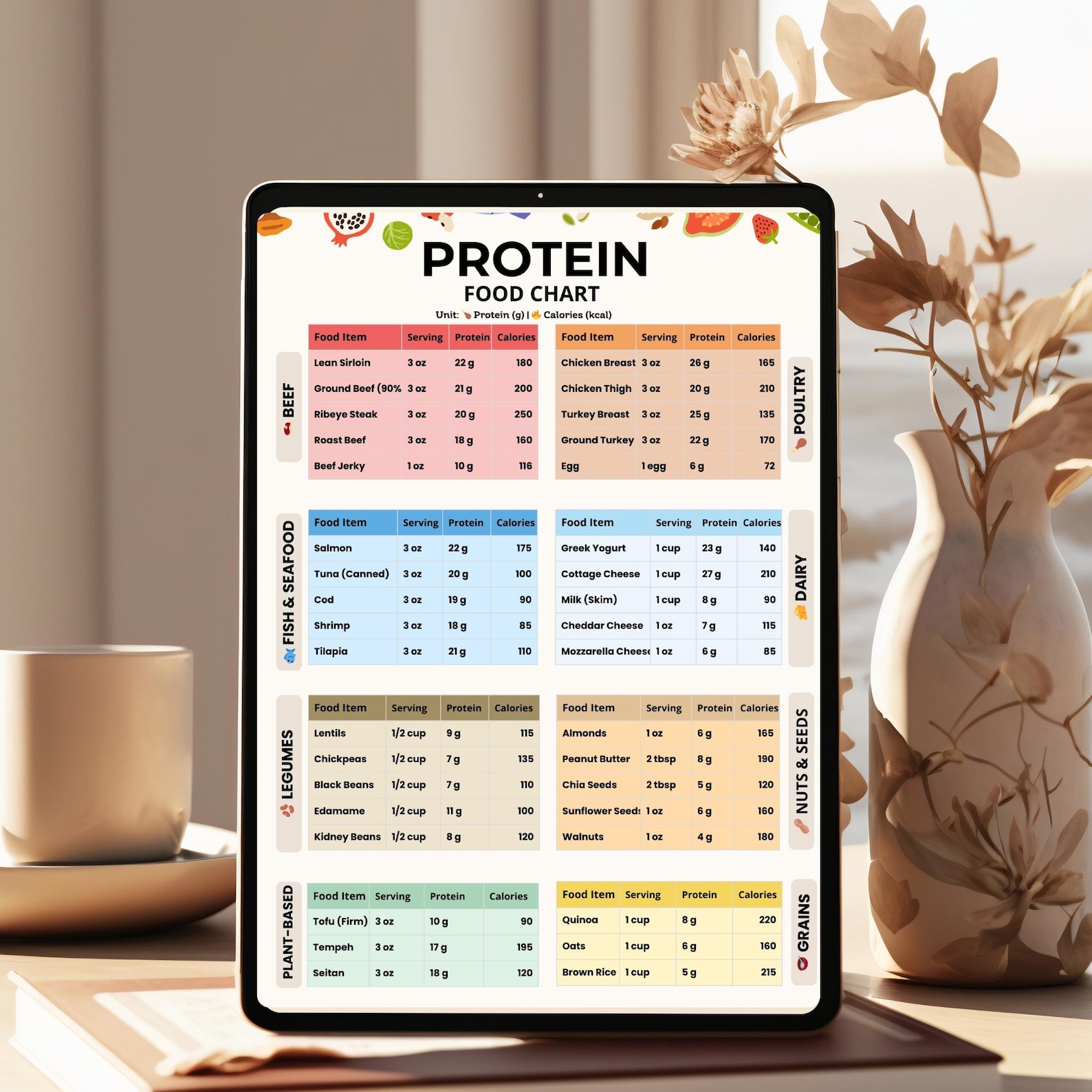 Protein Chart Printable – High Protein Food List, Keto & Low Carb ...