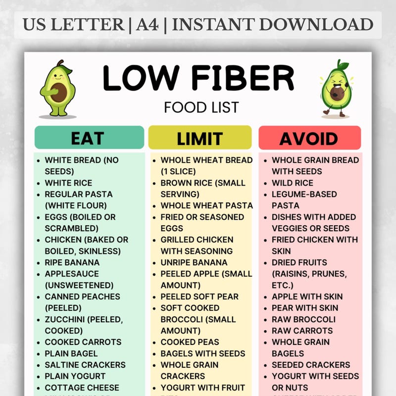 Low Fiber Meal Planner - Etsy UK