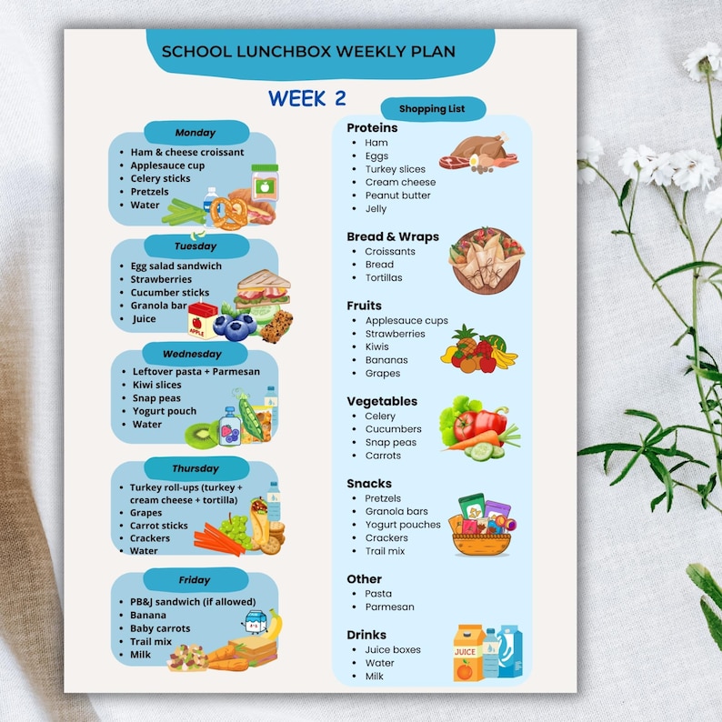 Kids Lunchbox Planner Printable, School Lunch Ideas for Kids, Weekly ...