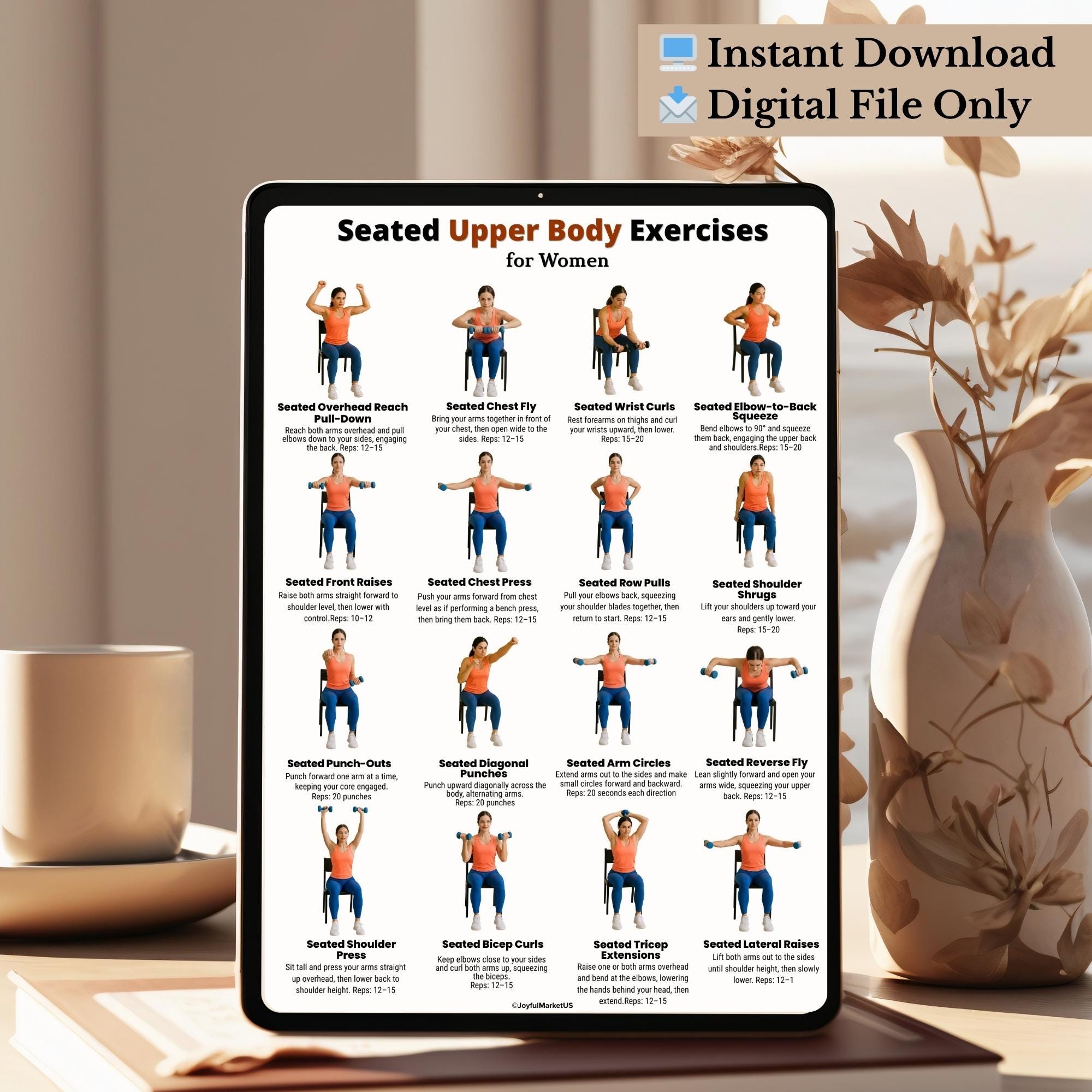 Seated Upper Body Exercises for Women | Arms Shoulders Chest Workout ...