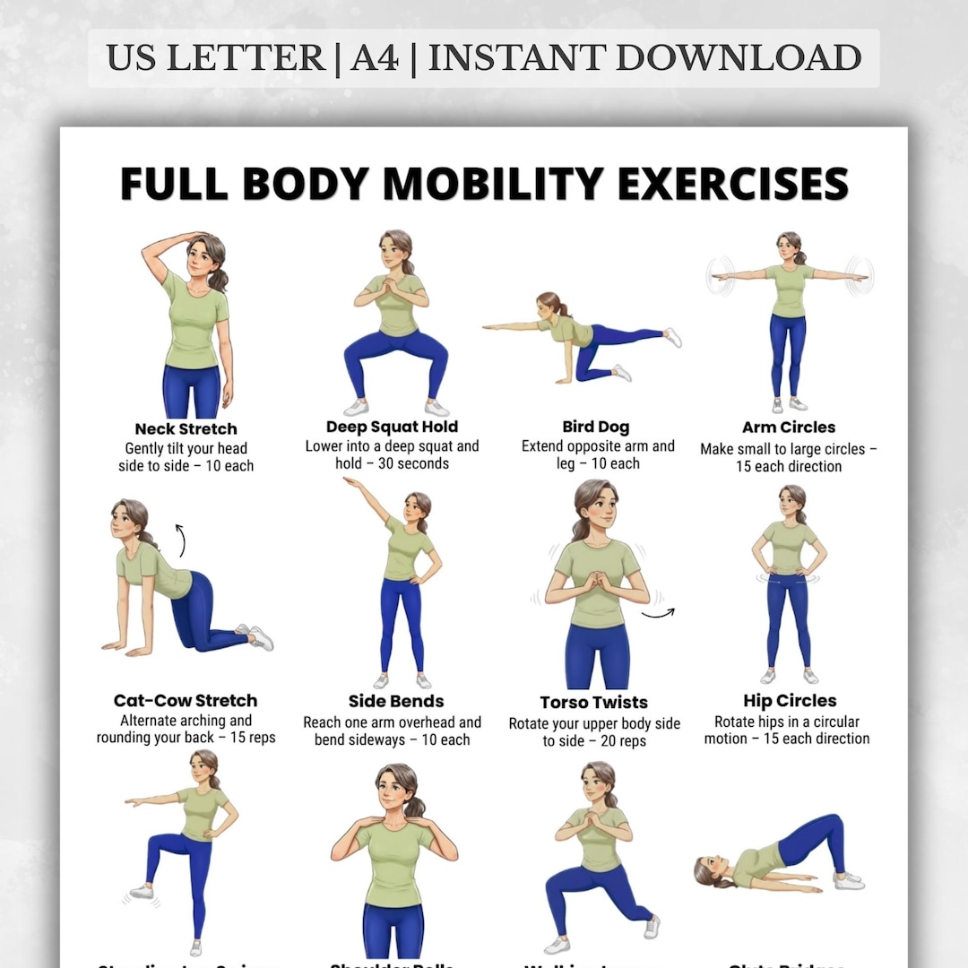 Full Body Mobility Exercises | Daily Mobility Workout Chart | Printable ...