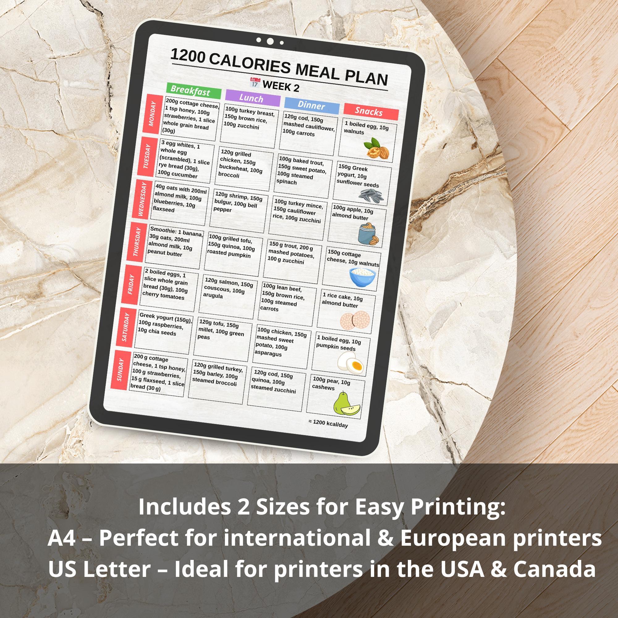1200 Calorie Meal Plan 4-week PDF, 1200 Calories Diet Food List, 1200 ...