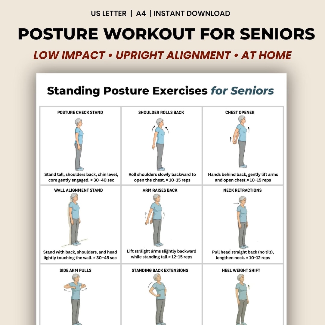 Seniors Standing Posture Exercises Printable PDF | Low Impact Posture ...