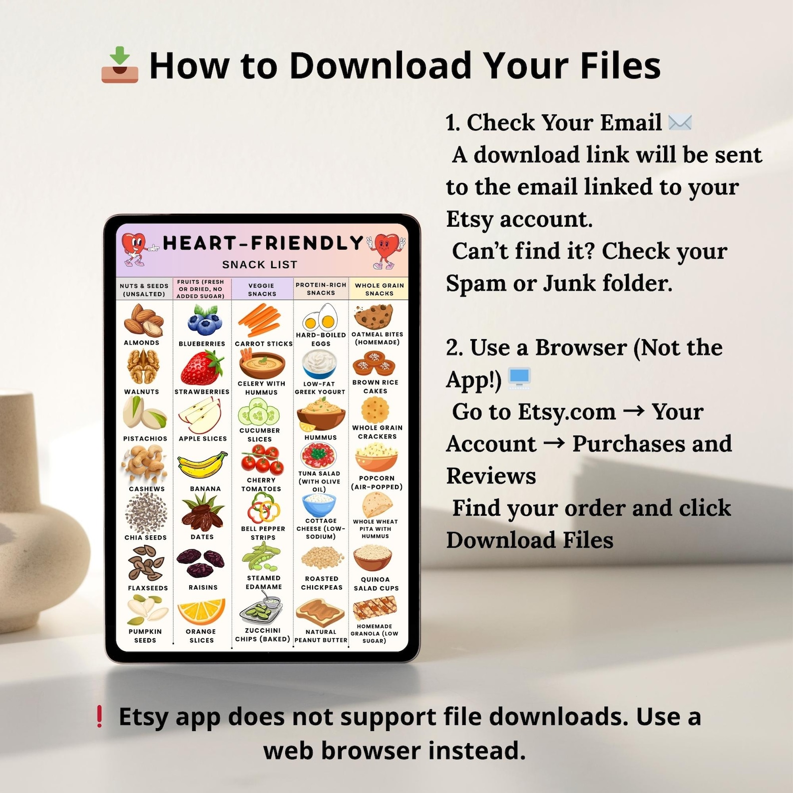 Low Sodium Snack List, Heart-friendly Snacks Printable PDF, High ...