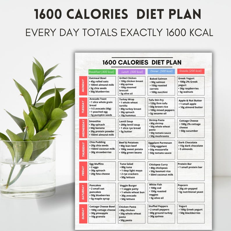 1600 Calorie Meal Plan PDF – 1600 Calorie Food List, 1600 Calorie Meal ...