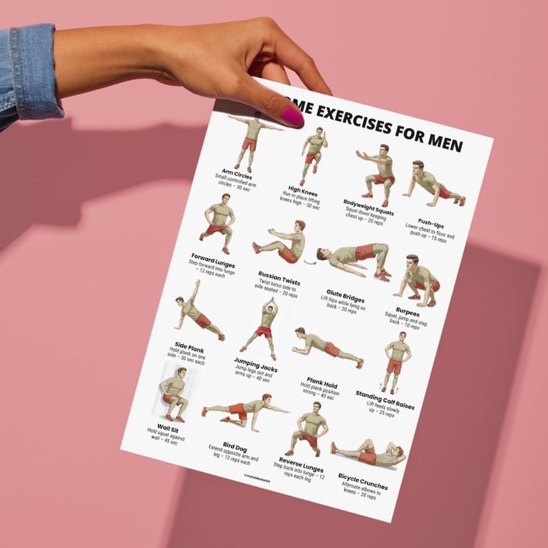 At Home Exercises for Men | Full Body Workout Chart | Printable Home ...