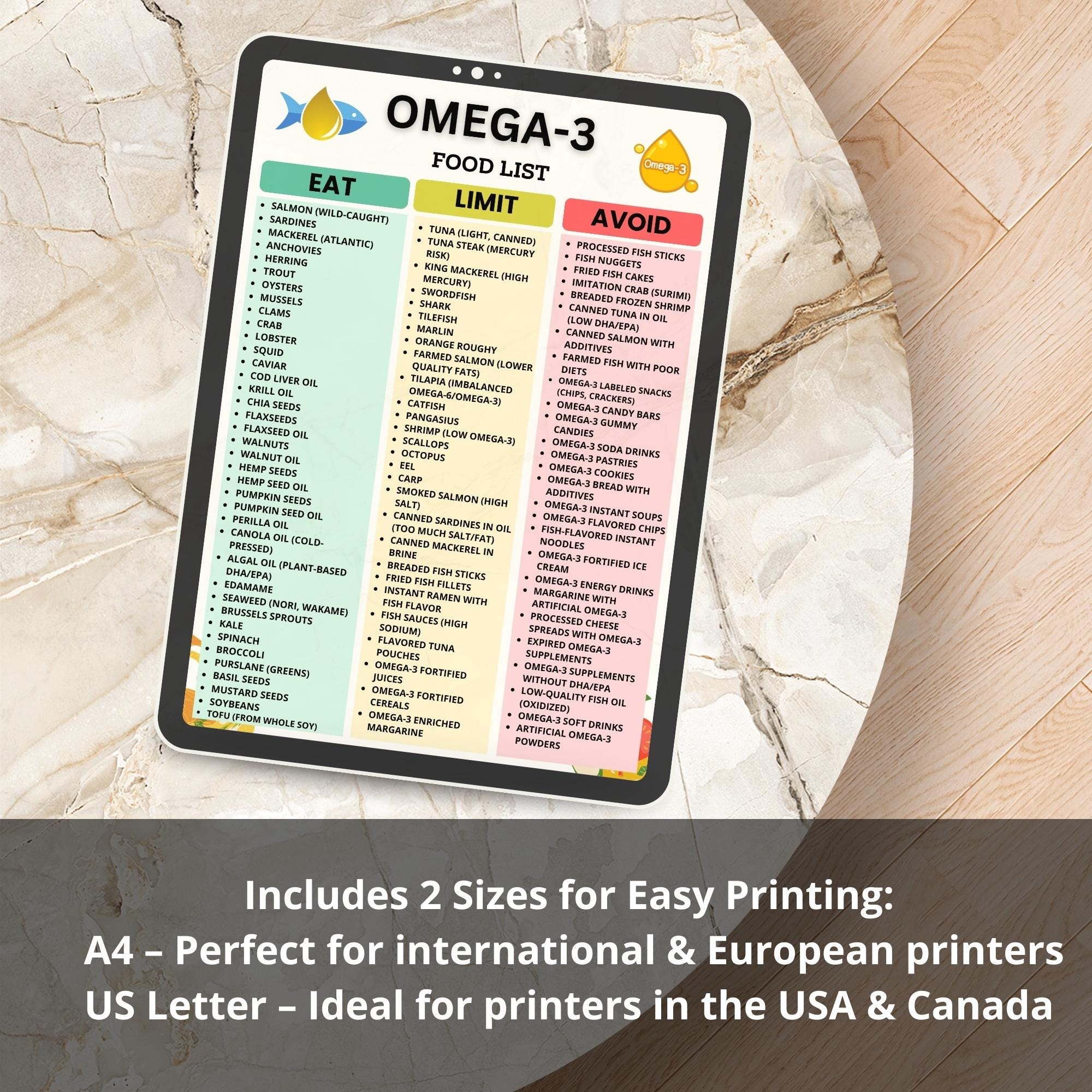 Omega 3 Food List Printable, Omega 3 Foods PDF, Omega 3 Diet Chart ...