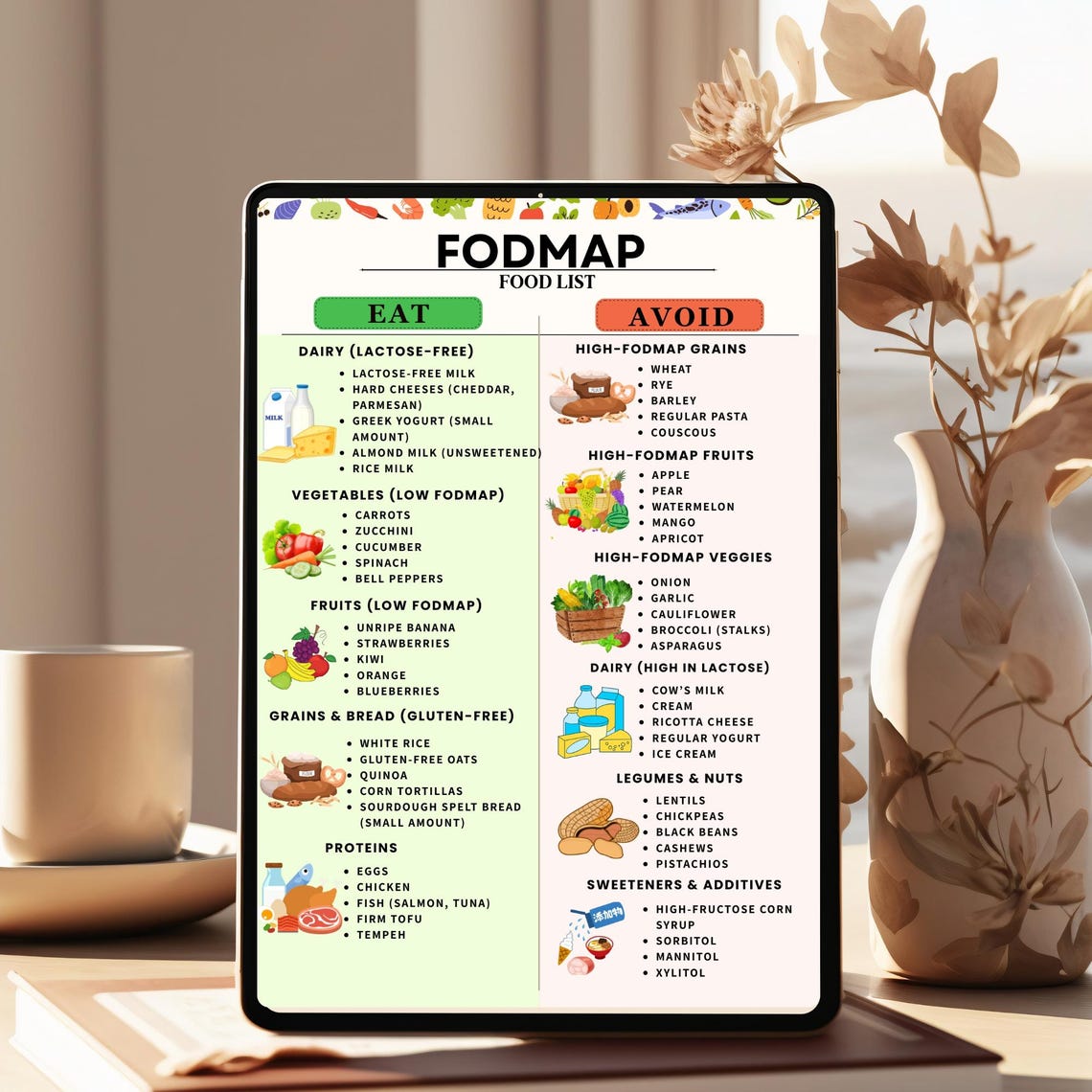 FODMAP Diet Food Chart Printable, Ibs-friendly Food List PDF, Gluten ...