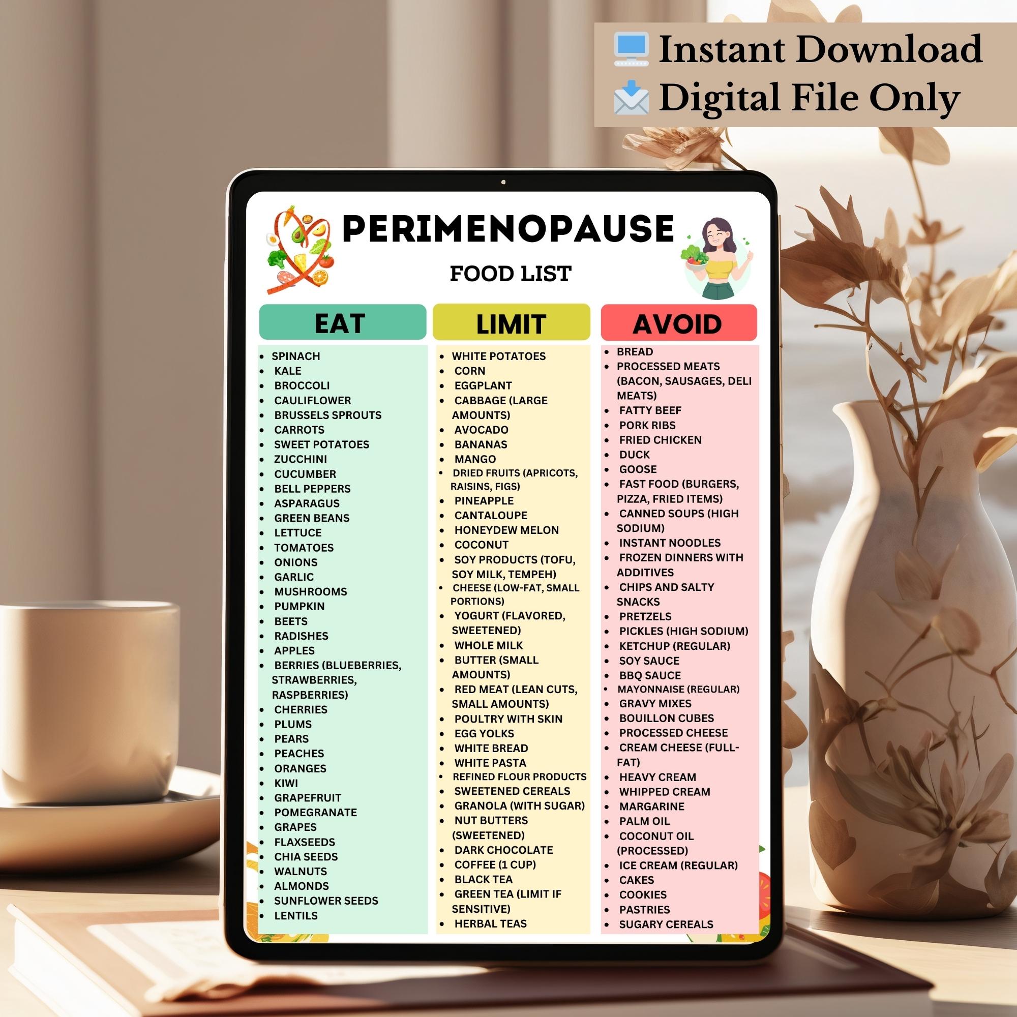 Perimenopause Food List | Premenopause Diet Chart Eat Limit Avoid ...