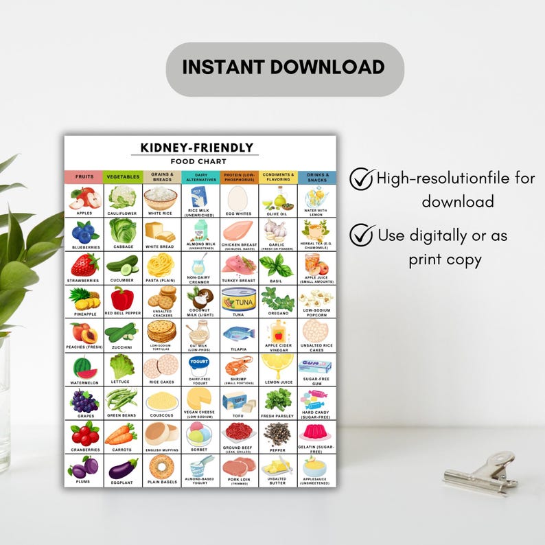 Kidney-friendly Food Chart PDF • Low Potassium, Phosphorus & Sodium ...