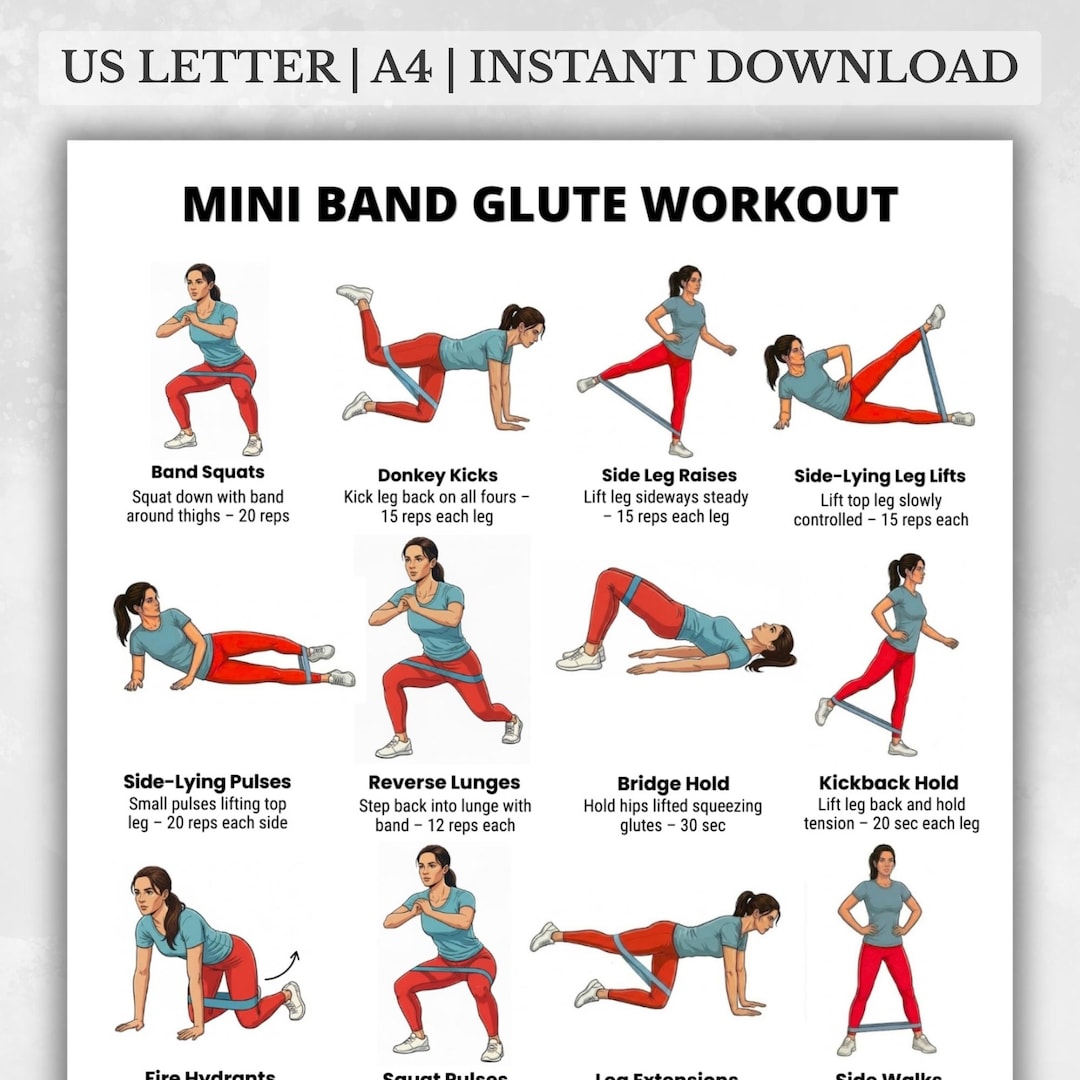 Mini Band Glute Workout Printable PDF, Resistance Band Glutes Exercises ...