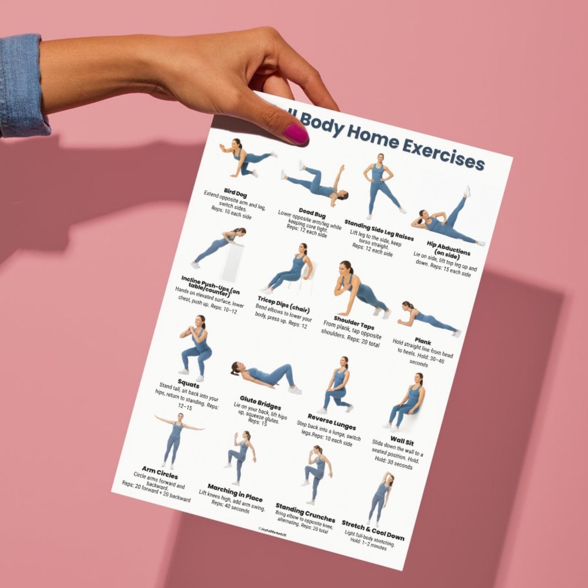 Full Body Home Workout Chart | 16 Easy Exercises | Printable Exercise ...