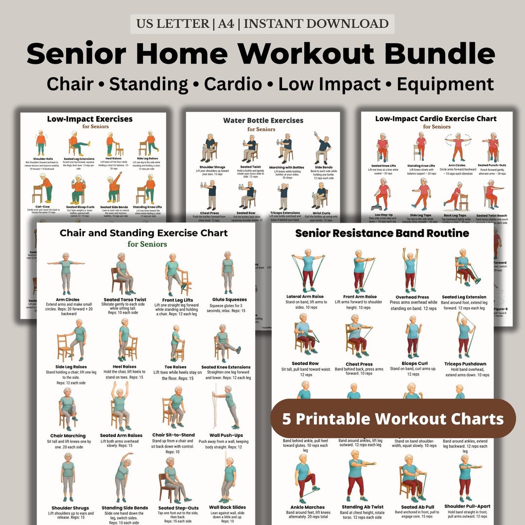 Senior Home Workout Bundle | Chair Standing Low Impact Cardio Exercises ...