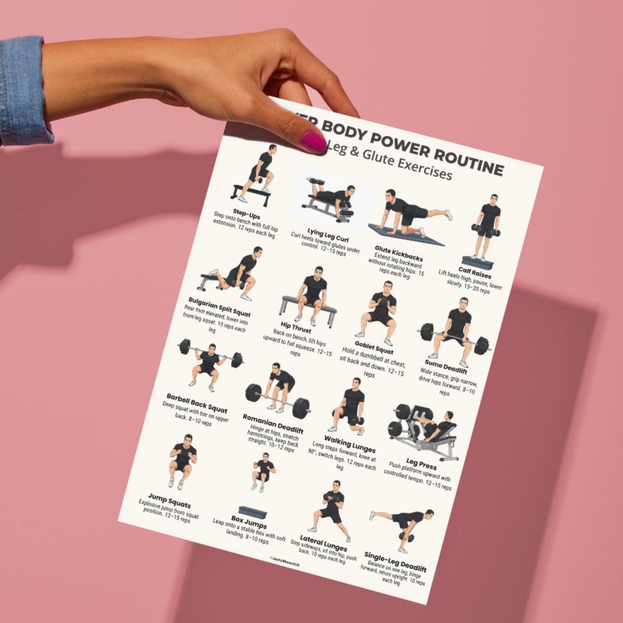 Men’s Lower Body Workout Printable | Leg & Glute Exercise Chart for Men ...