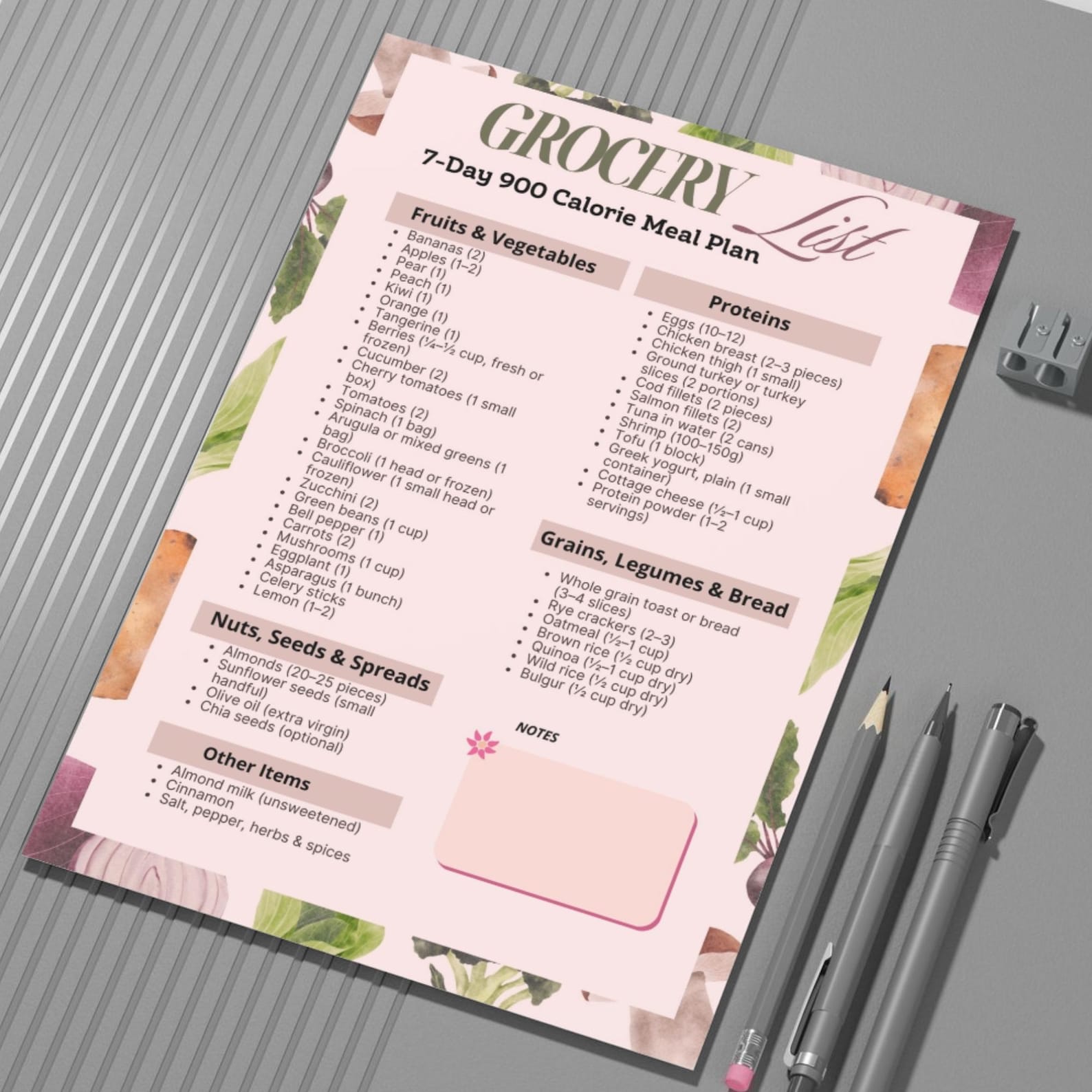 900 Calorie Meal Plan PDF – 7 Day Printable Low Cal Menu + Grocery List ...