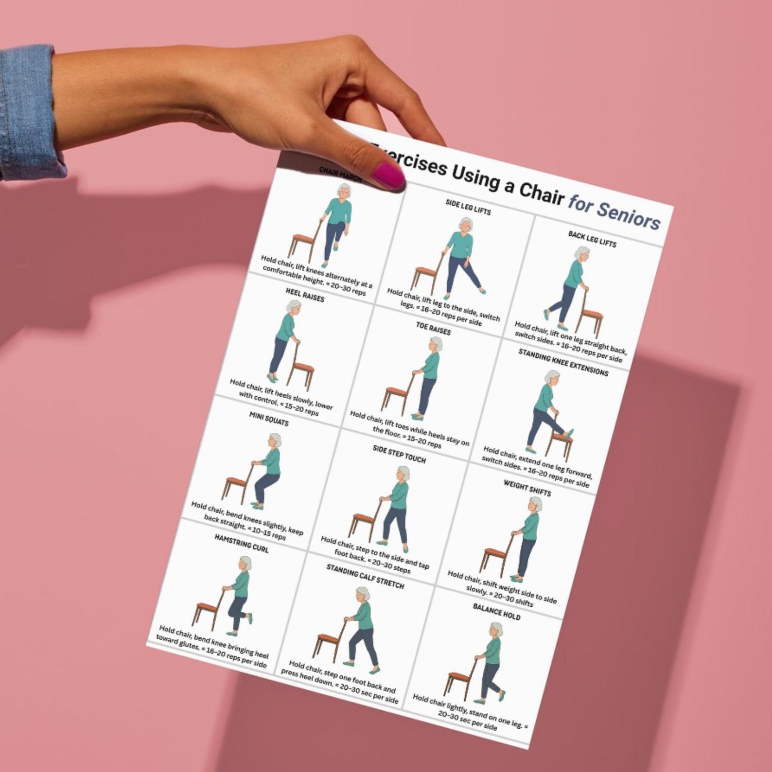Seniors Chair Exercises Standing Printable PDF | Low Impact No Jump ...