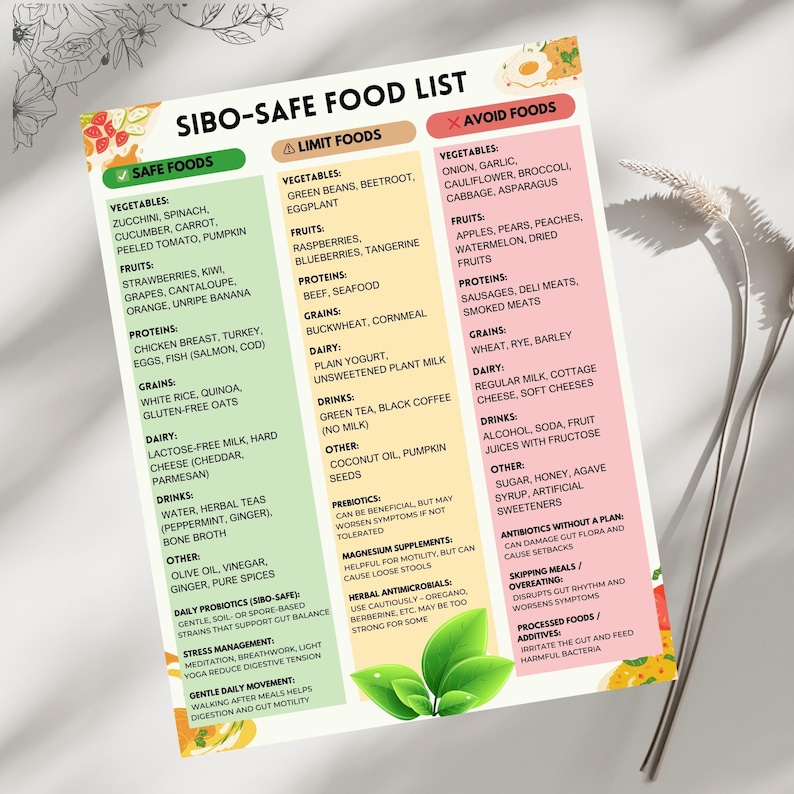 SIBO Safe Food List Pdf | Low FODMAP Chart Printable | What to Eat, Limit and Avoid | Gut Health ...