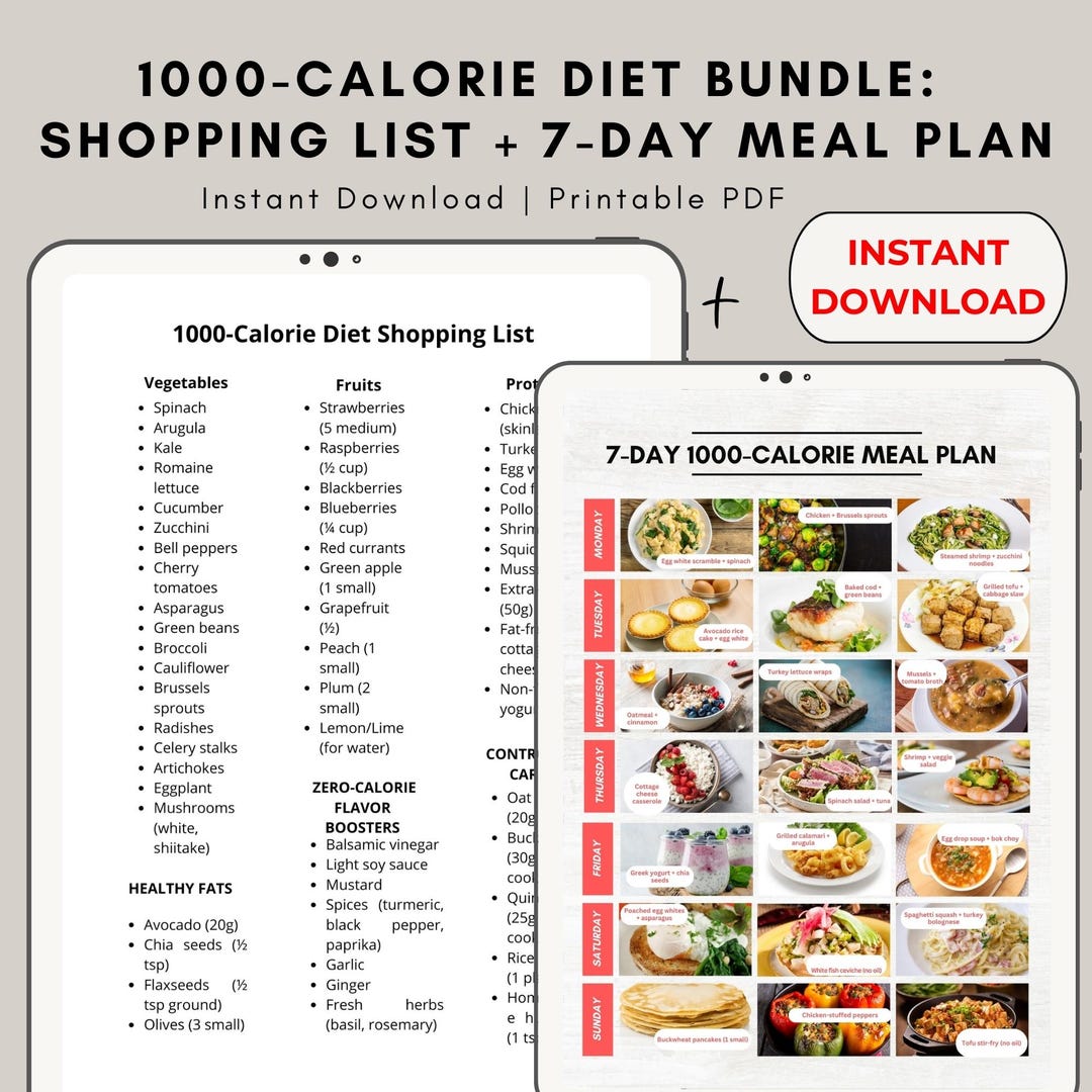 1000 Calorie Meal Plan PDF – 7-day 1000 Calorie Menu, 1000 Calorie ...