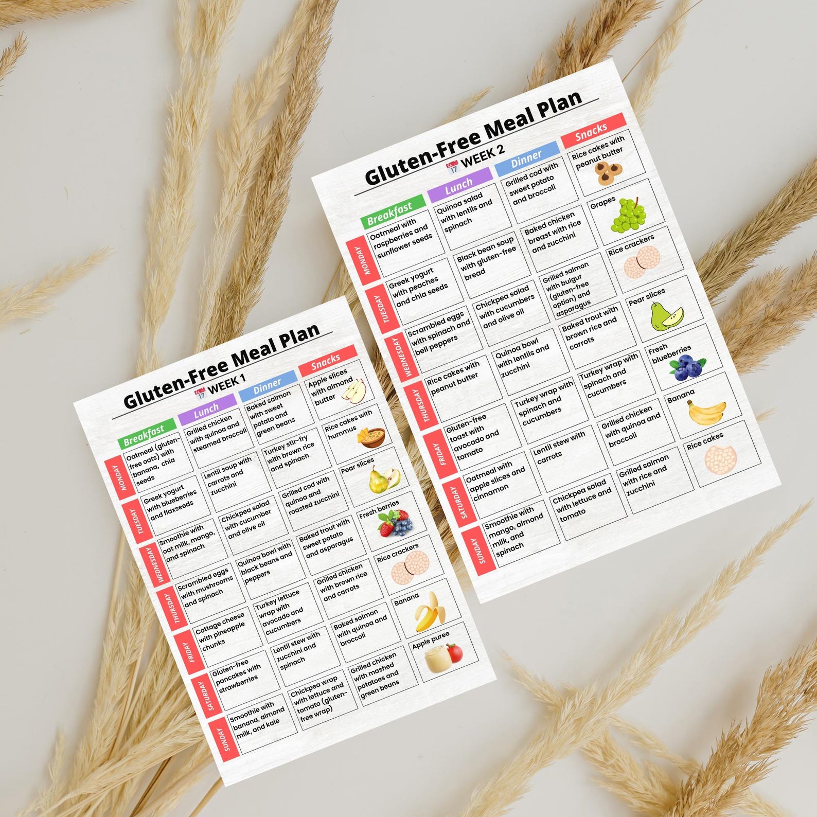 Gluten Free Meal Plan 28 Day PDF, 4 Week Celiac Diet Menu Printable ...