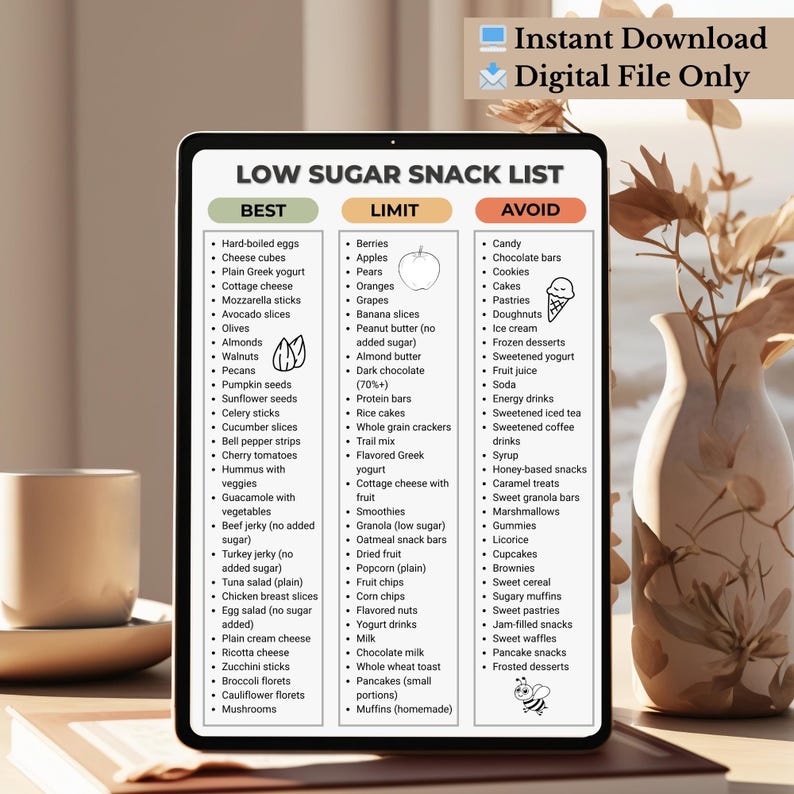 Low Sugar Snack List Printable | Low Sugar Snacks PDF | Snack List ...