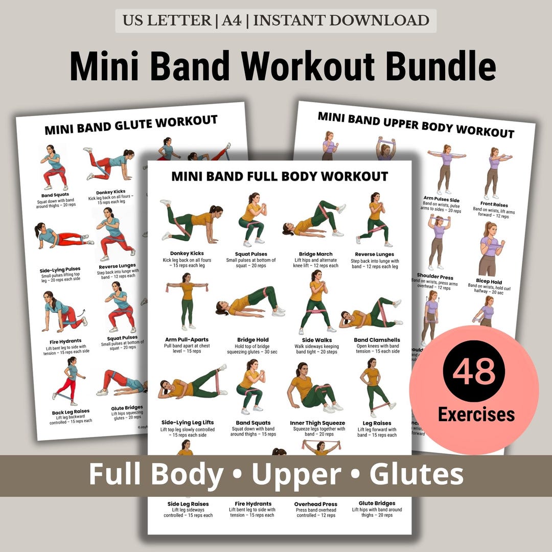 Mini Band Workout Bundle Printable PDF, Full Body Upper Body Glutes ...