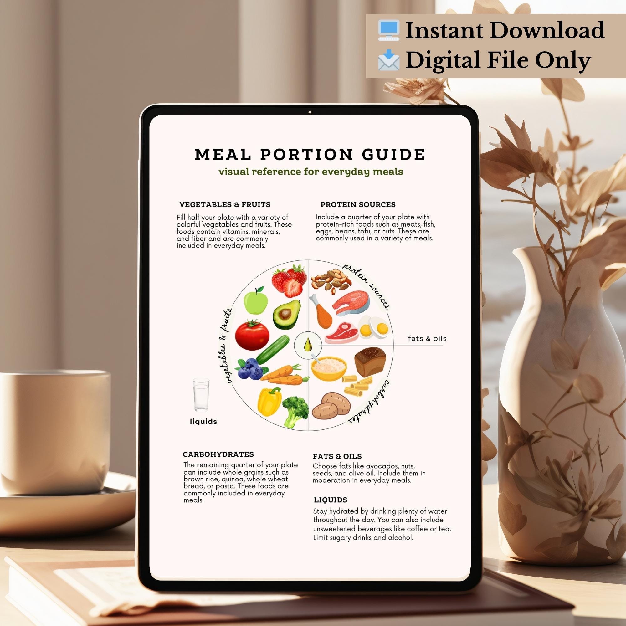 Portion Plate Guide, Visual Meal Chart, Macronutrient Food Groups ...
