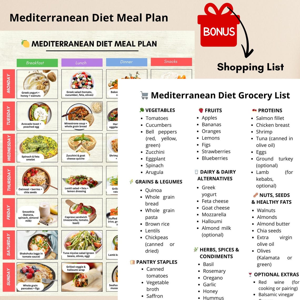 Mediterranean Diet Meal Plan With Recipes & Grocery List | Printable ...
