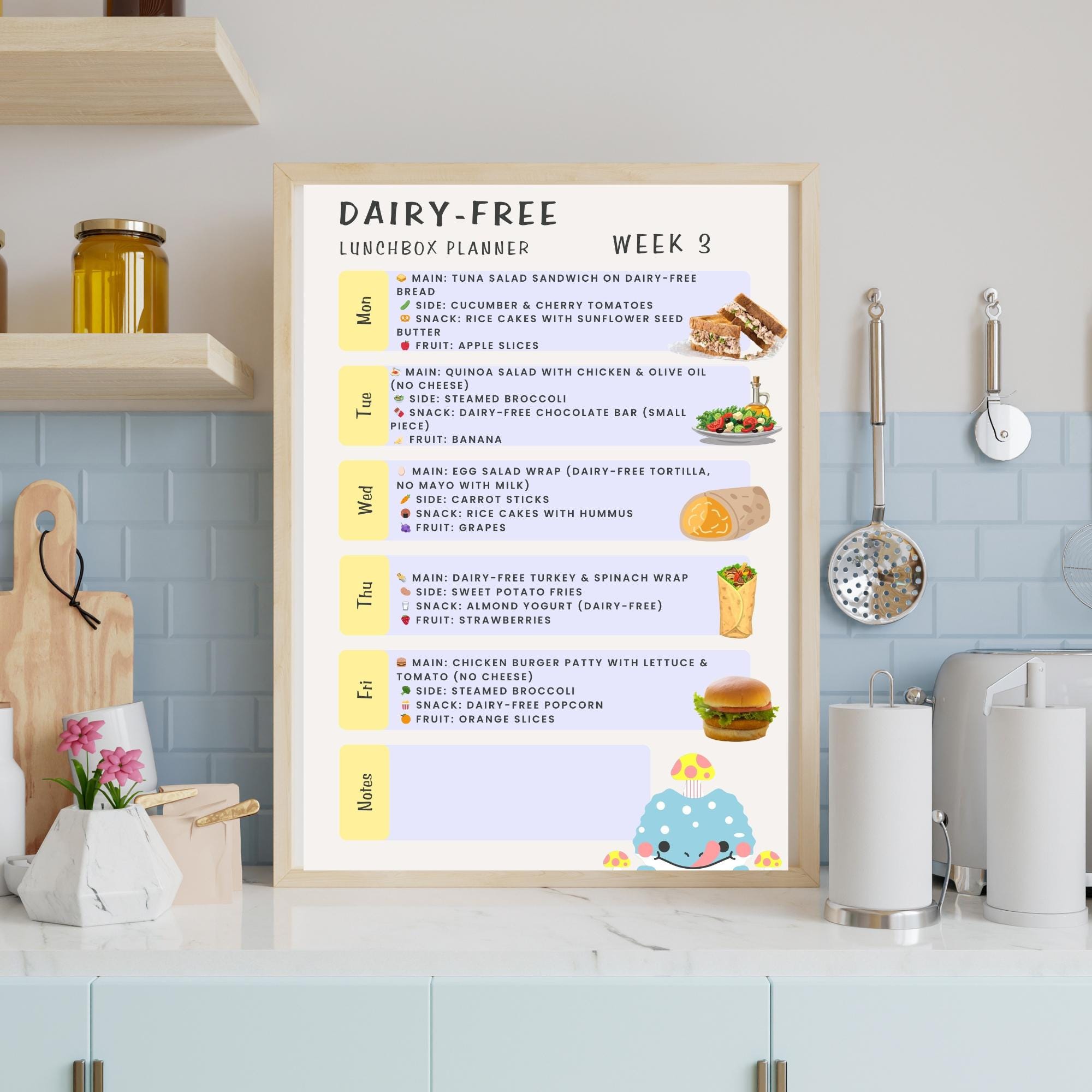 Dairy Free Lunchbox Planner for Kids, Dairy-free School Lunch Ideas, 4 ...