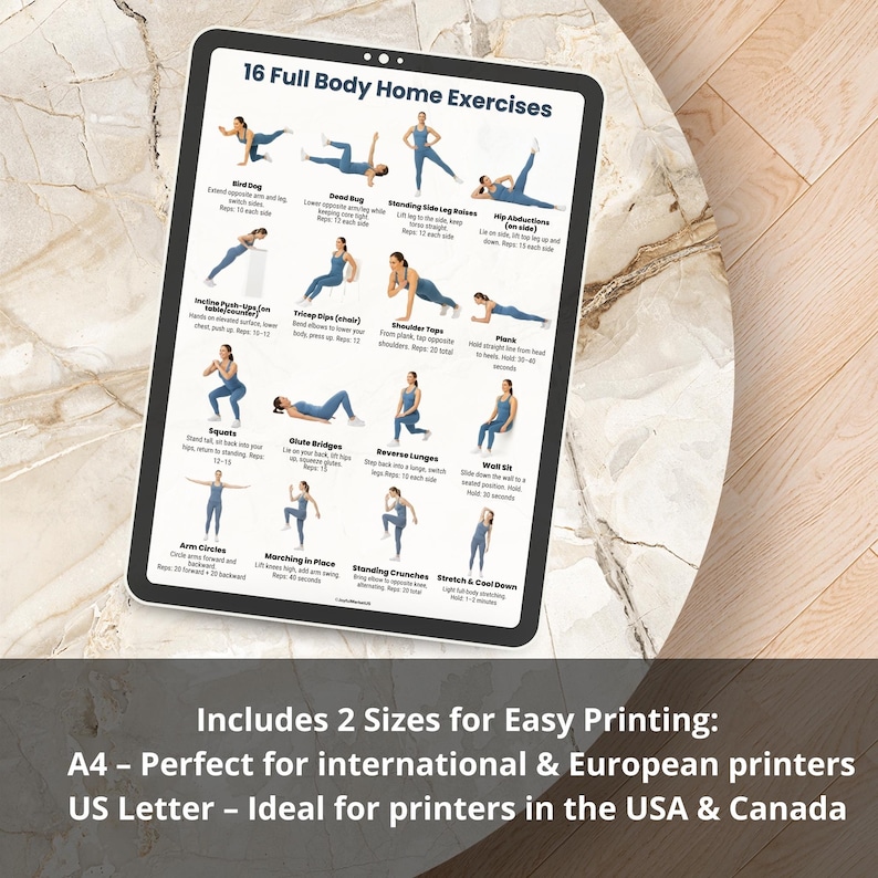 Full Body Home Workout Chart | 16 Easy Exercises | Printable Exercise ...