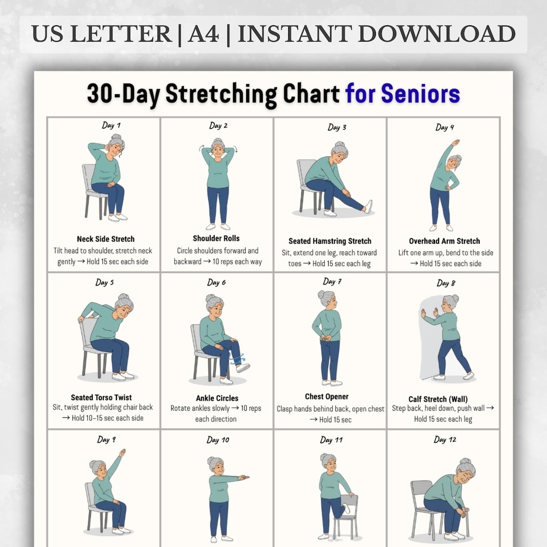 30 Day Stretching Chart for Seniors Printable | Gentle Flexibility ...