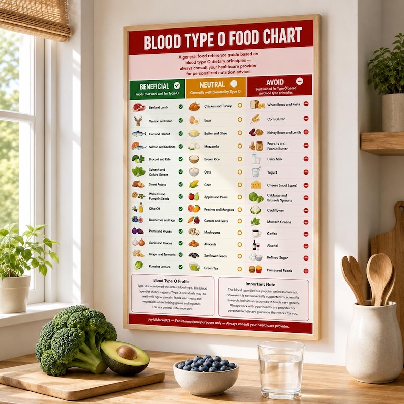 Blood Type O Food Chart Printable | Type O Diet Guide | Beneficial ...