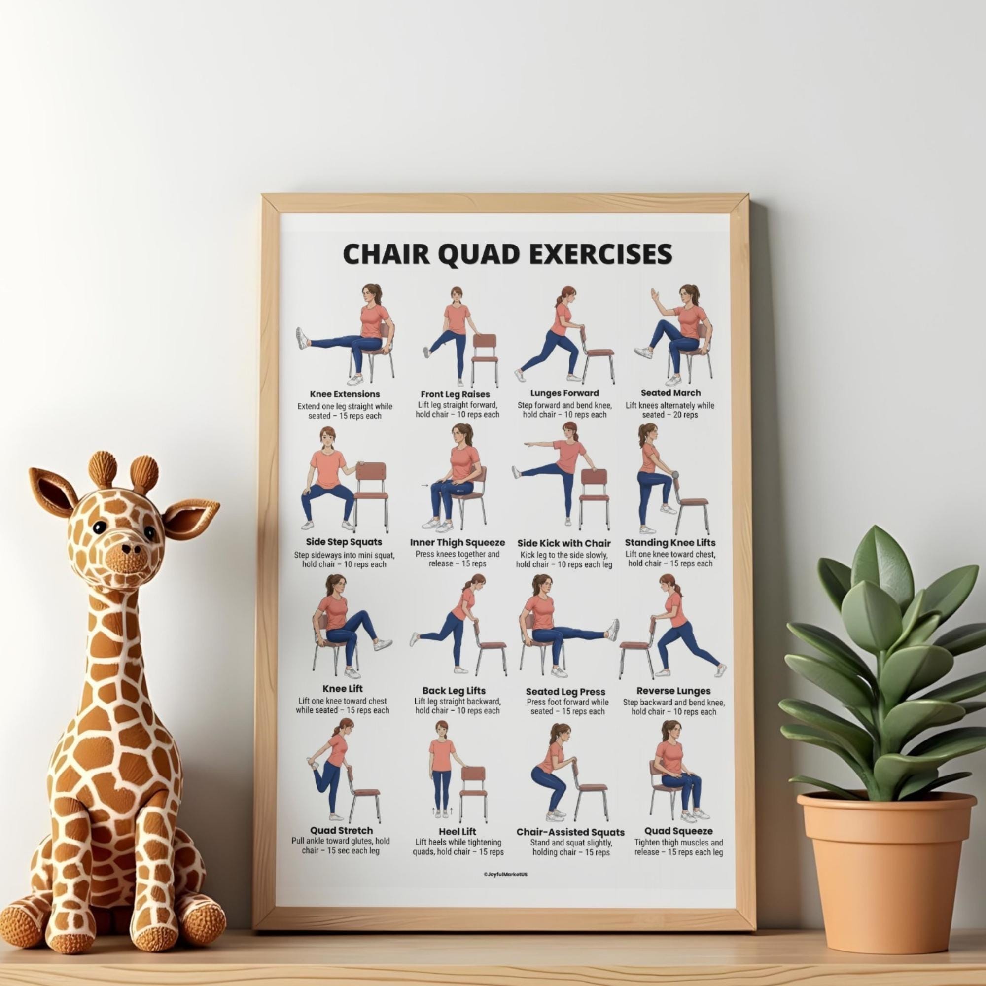 Chair Quad Exercises for Women | Seated Leg Workout Chart | Printable ...