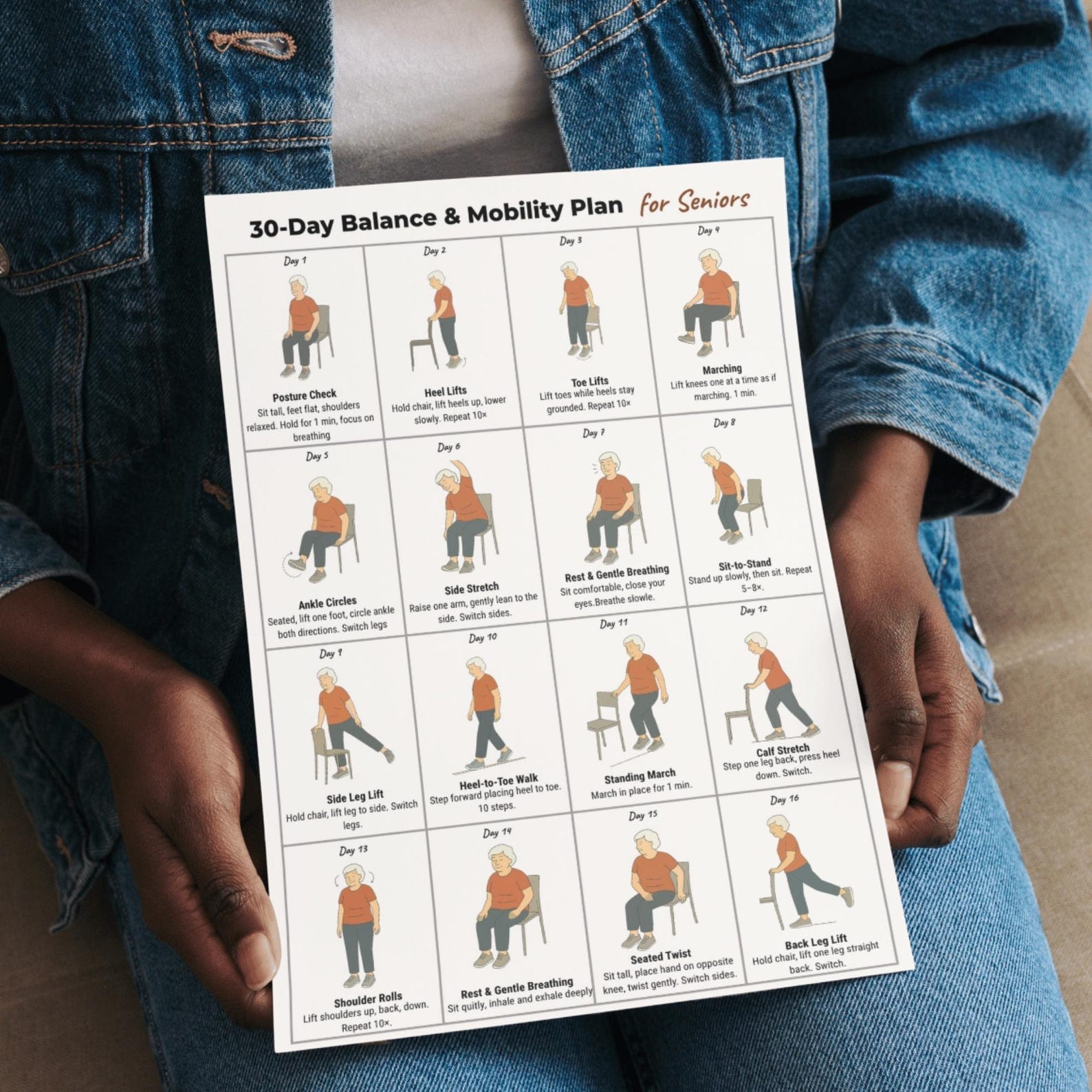 30-day Balance & Mobility Plan for Seniors Printable | Chair Workout ...