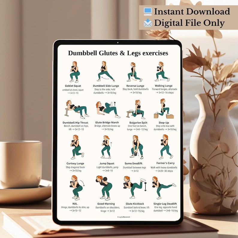Dumbbell Glutes and Legs Exercises Printable | Lower Body Workout Chart ...