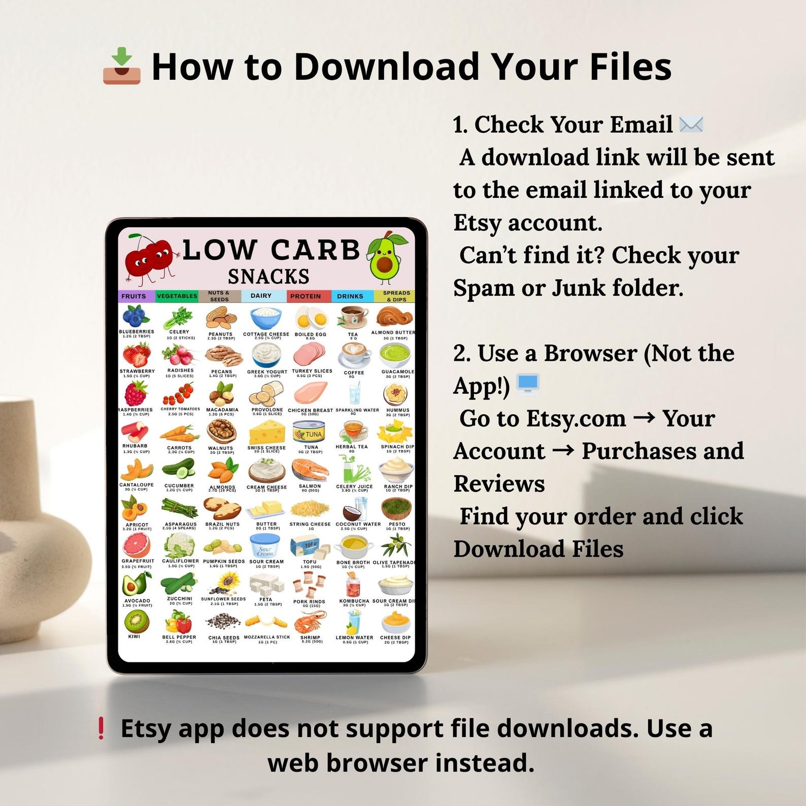 Low Carb Food List PDF, Keto Snack Ideas Printable, Low Carb Snacks ...