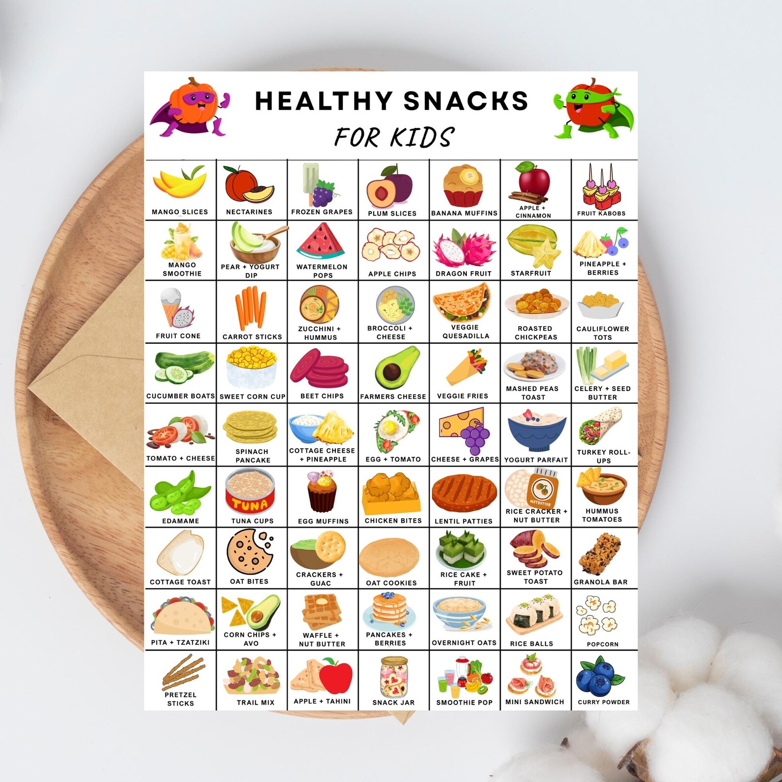 Healthy Snacks for Kids Printable | School Lunch Toddler Snack List ...