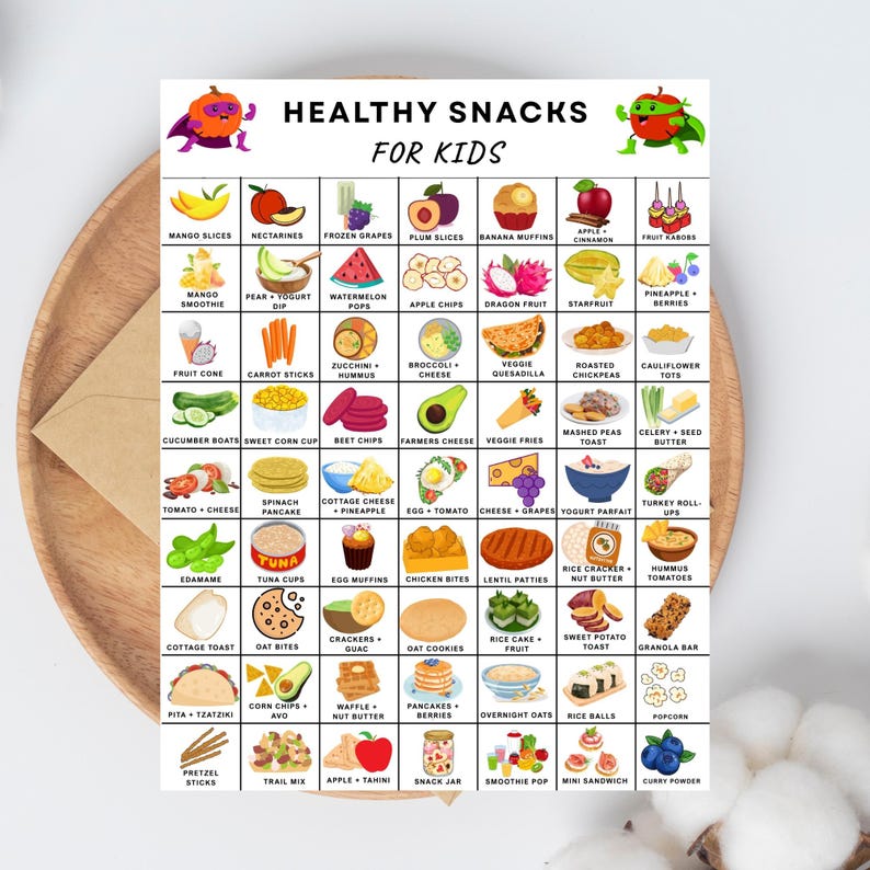 Healthy Snacks for Kids Printable | School Lunch Toddler Snack List ...