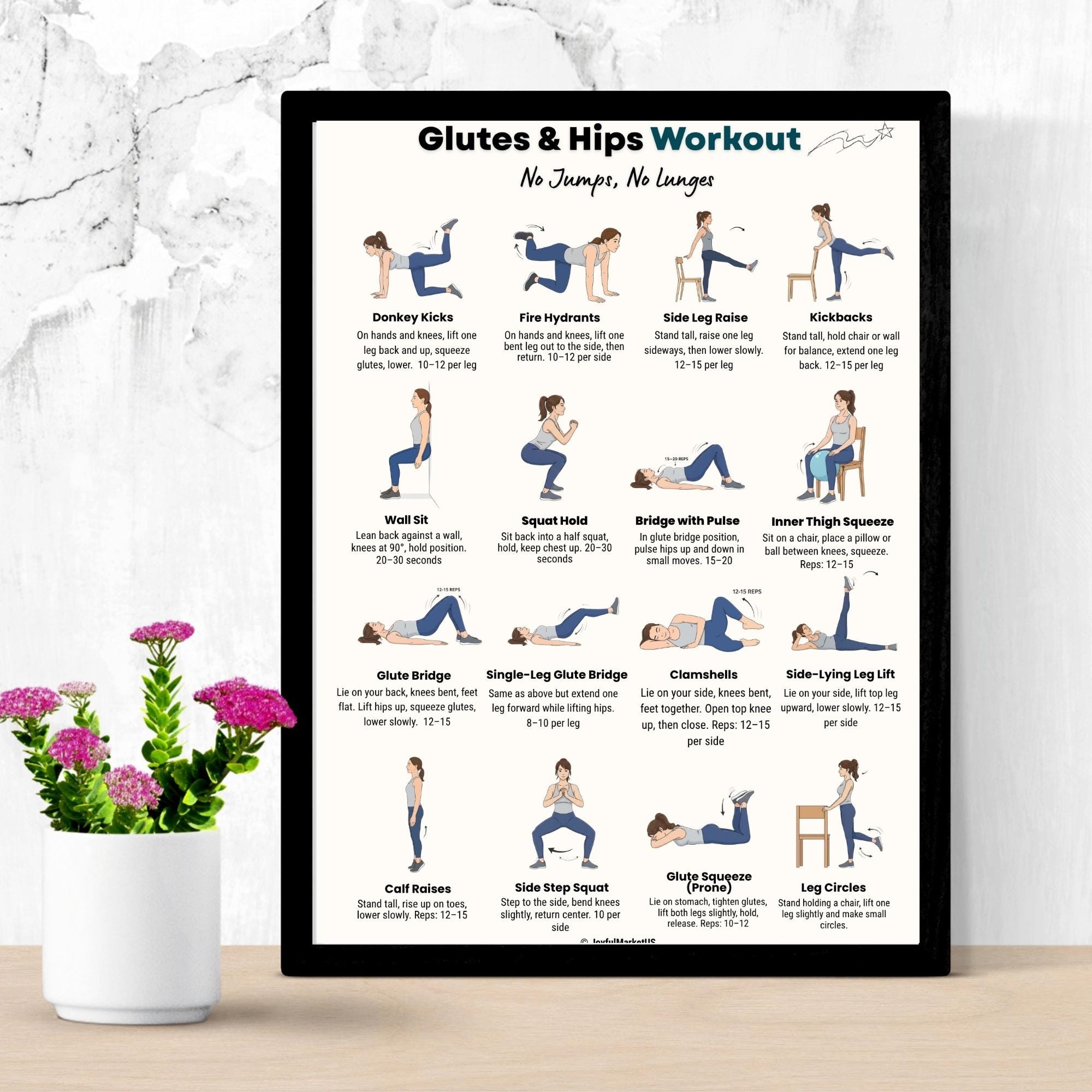 Glutes and Hips Workout | Printable Exercise Chart | No Jump Home ...